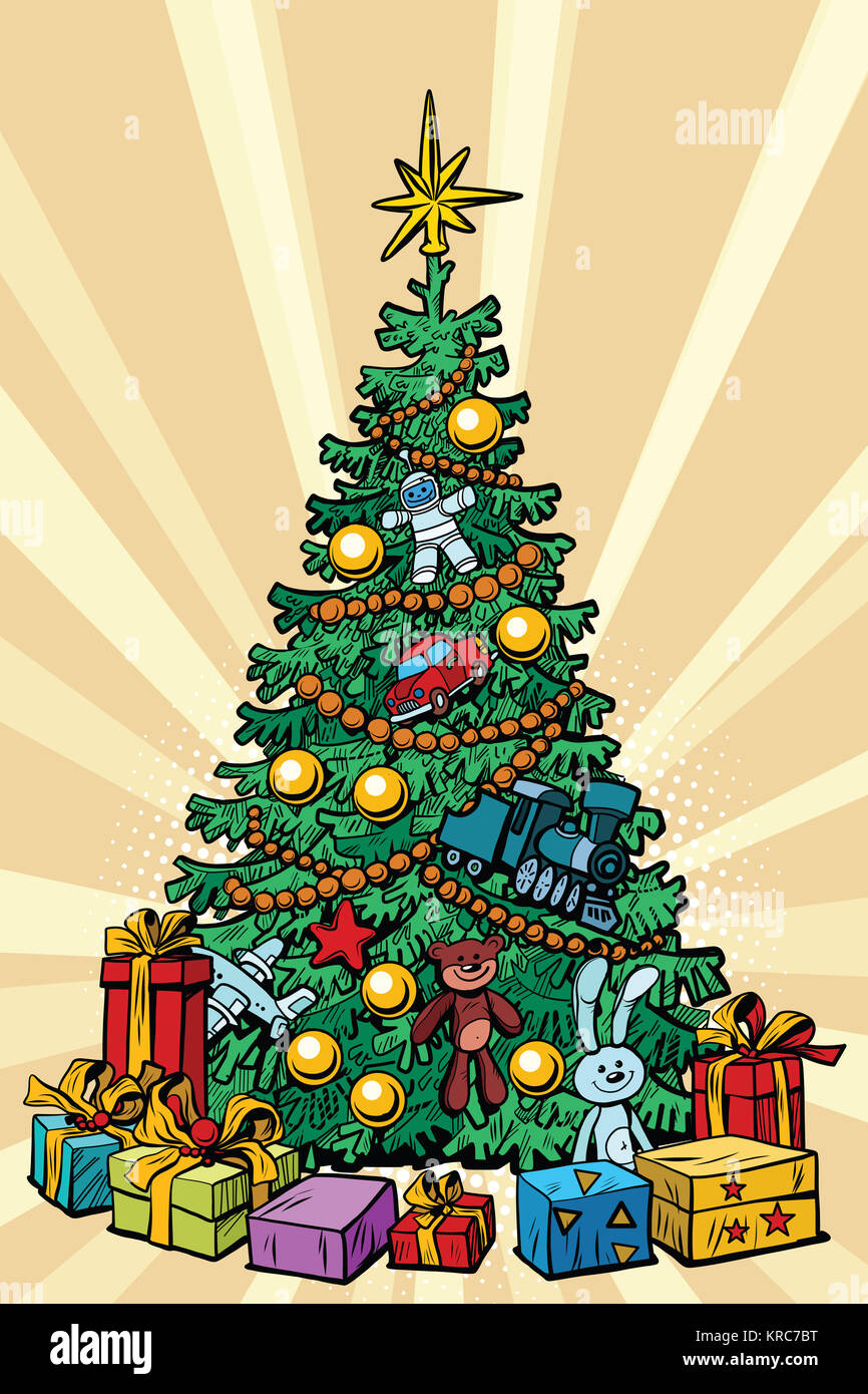 Christmas tree with gifts Stock Photo - Alamy