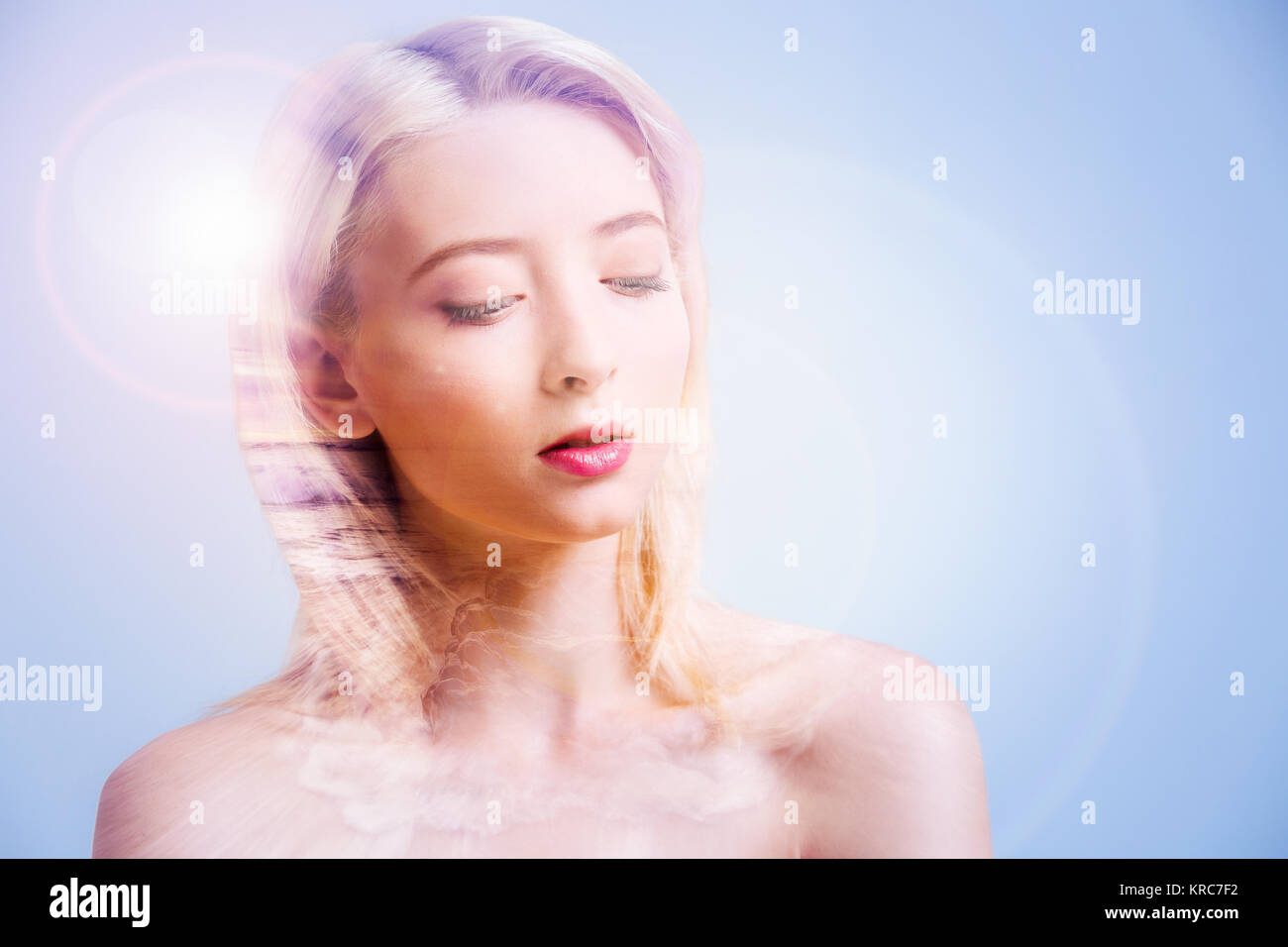 Pleasant beautiful woman closing her eyes Stock Photo - Alamy