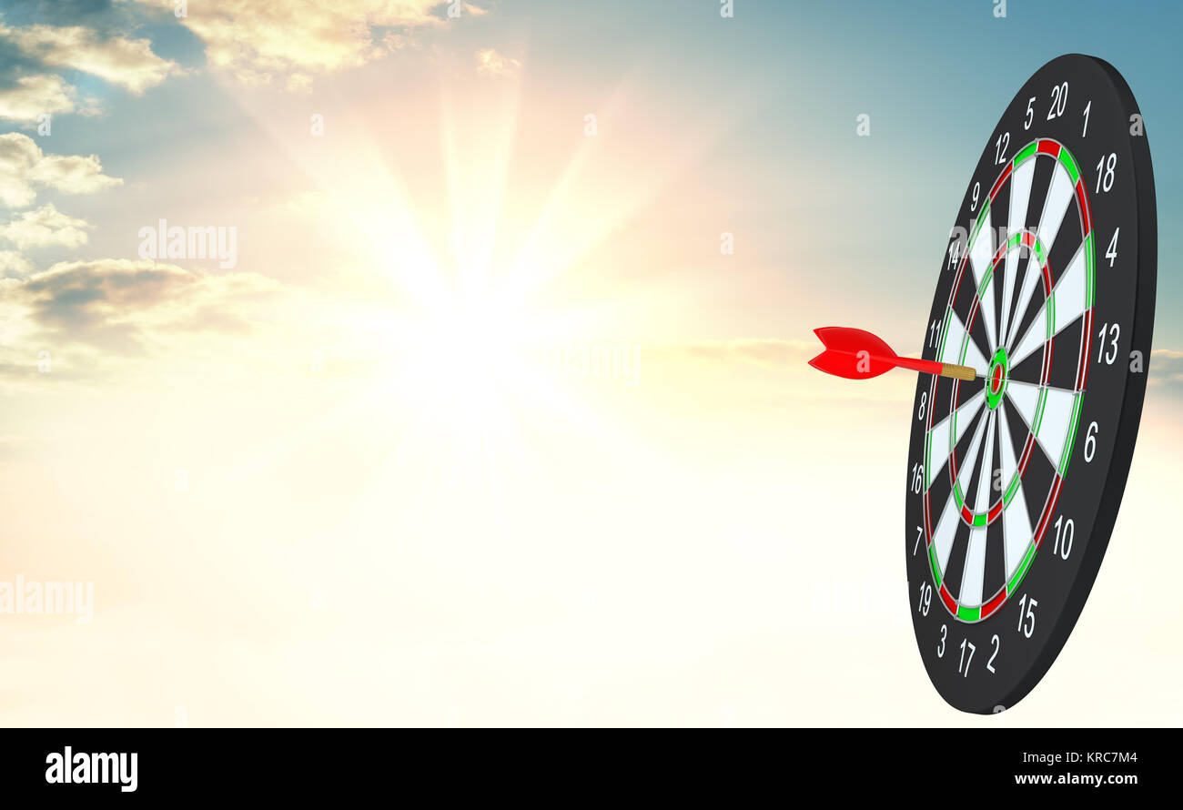 Red dart arrow hit target point center Stock Photo - Alamy