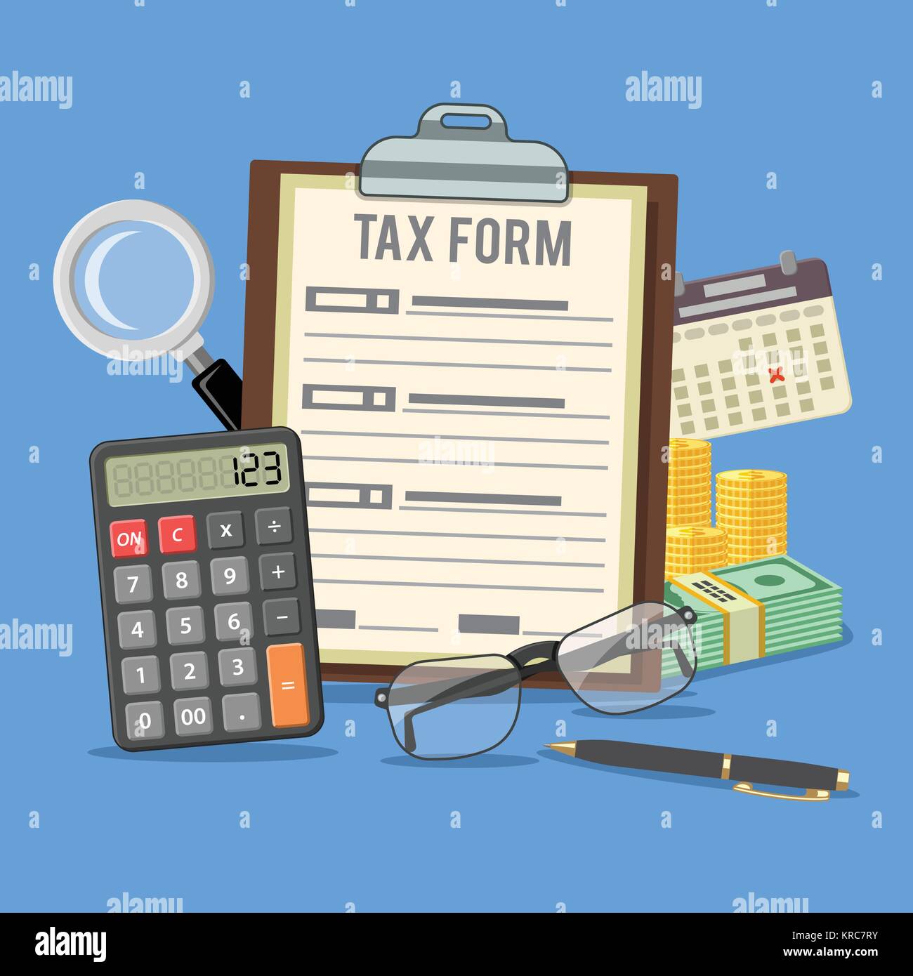 Tax calculation, payment, accounting, paperwork concept Stock Vector ...