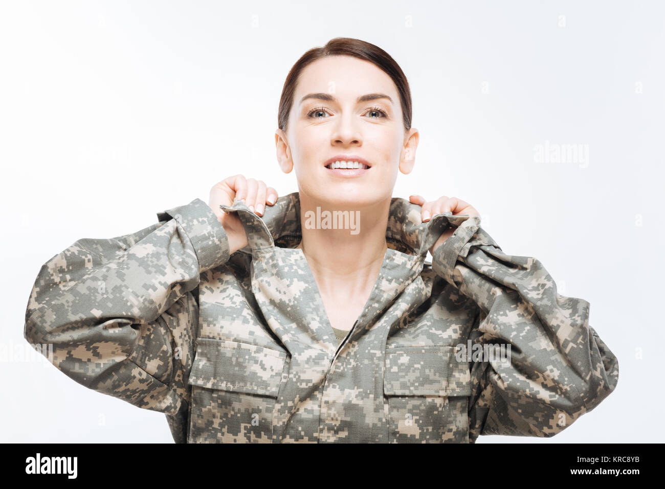 Inspired pensive woman protecting people Stock Photo - Alamy