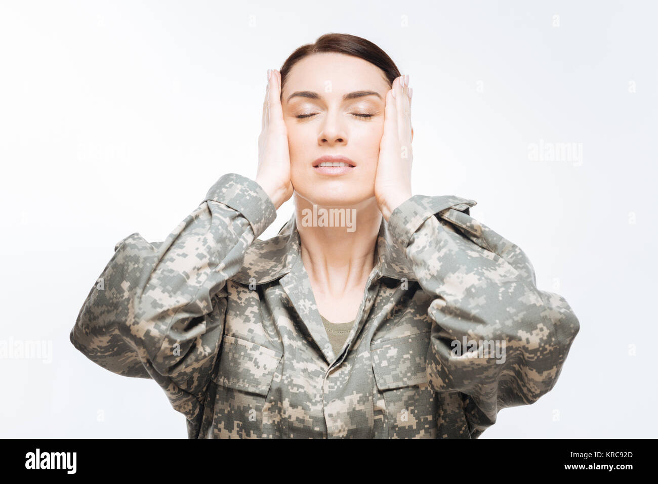 Concerned serious woman worrying about homeland Stock Photo - Alamy