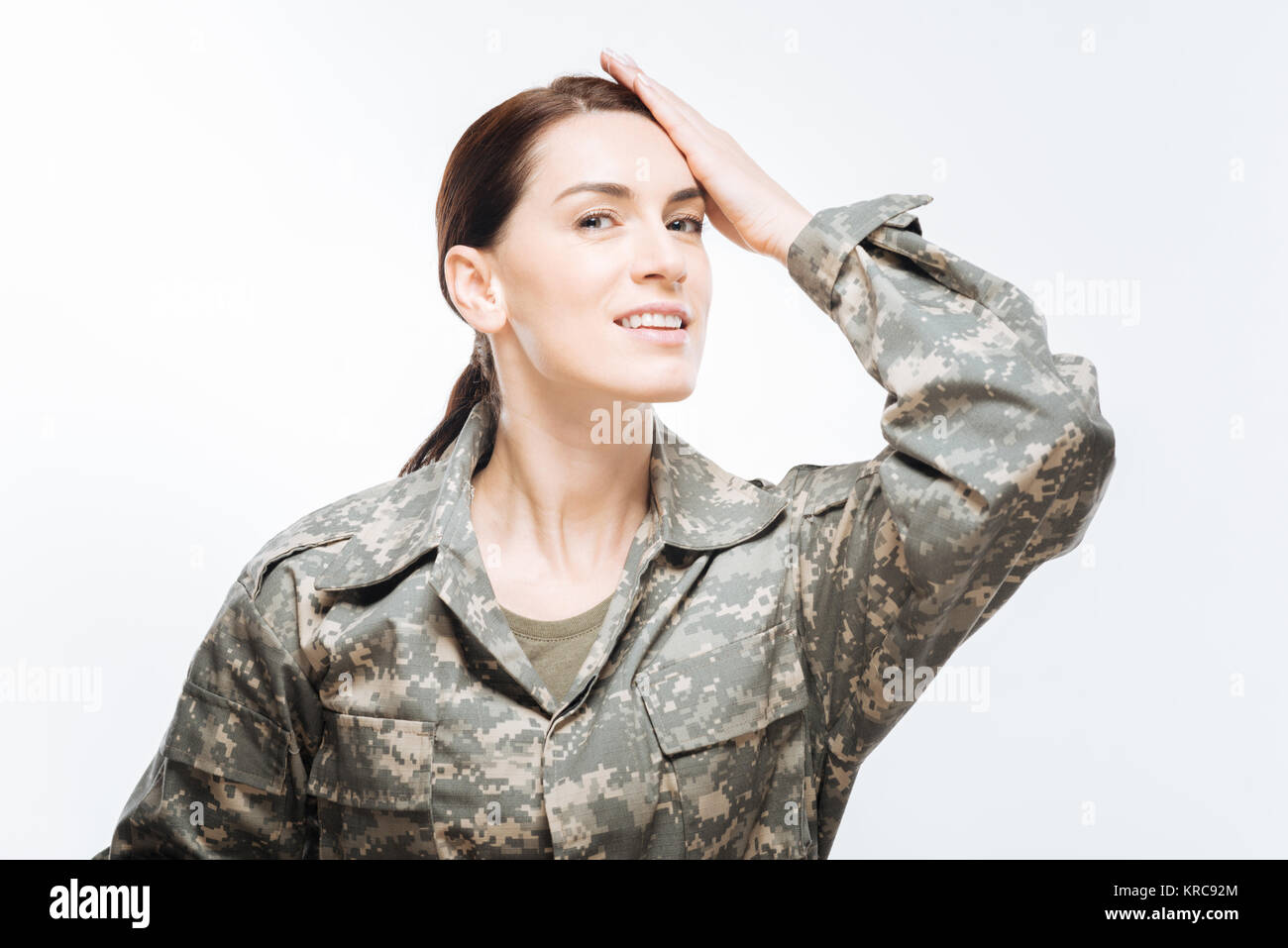 Happy positive woman fighting for country Stock Photo - Alamy
