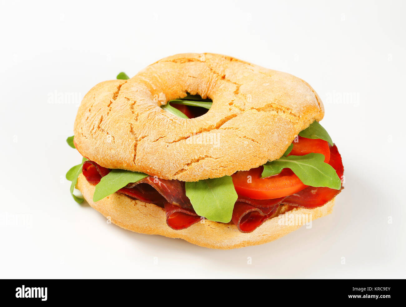 Friselle bread roll with smoked beef Stock Photo - Alamy