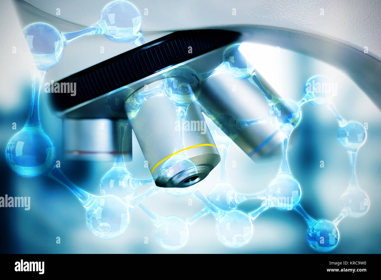 DNA structure against close up on microscope in laboratory Stock Photo ...