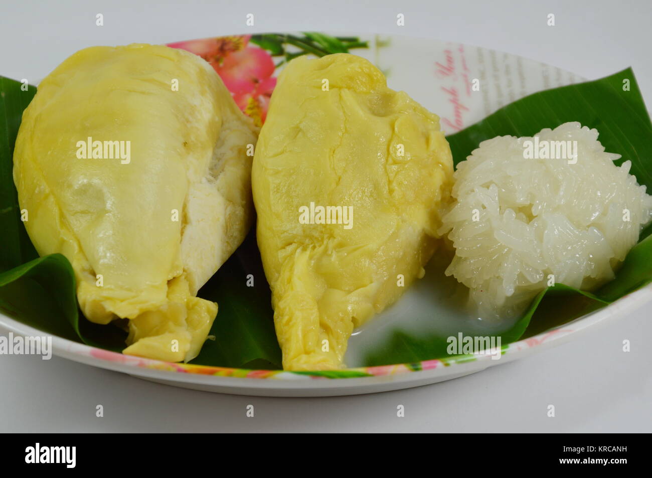 durian and sticky rice dressing with coconut cream Stock Photo - Alamy