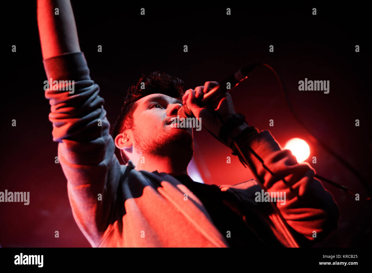Lead singer and founder of Bastille Dan Smith pictured live on stage in ...