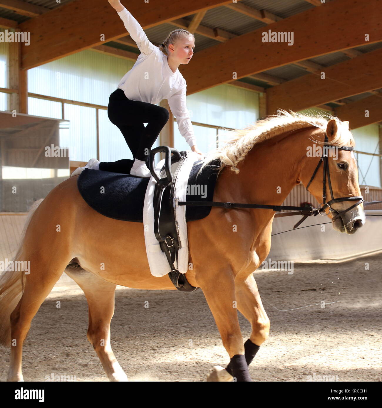 girl vaulting on horseback Stock Photo - Alamy