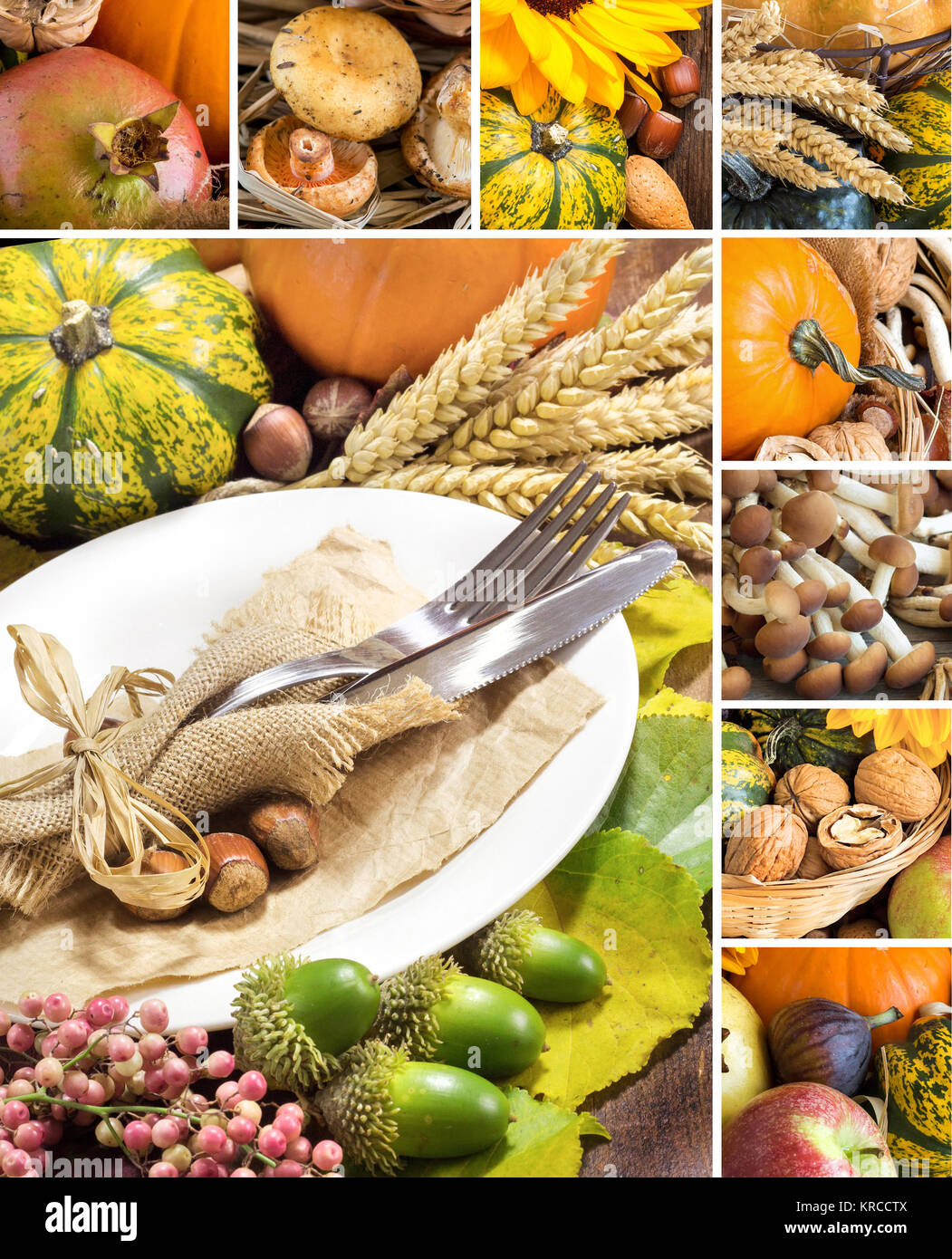 Collage with Rustic autumn table setting Stock Photo - Alamy