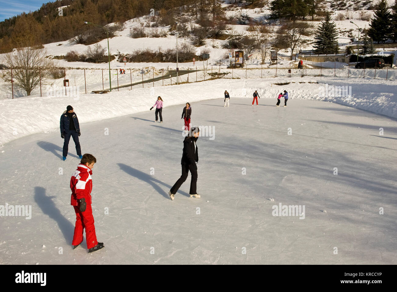 Ice skating, Sauze d'Oulx, Turin province, Piedmont, Italy Stock Photo ...