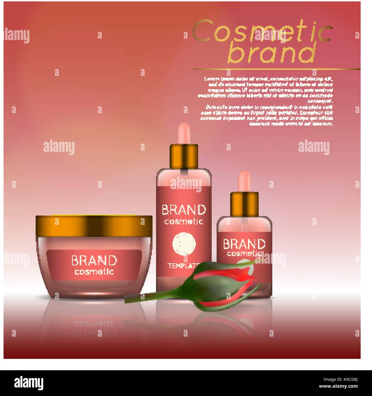 Vector 3D cosmetic illustration with rose and bokeh background. Beauty ...