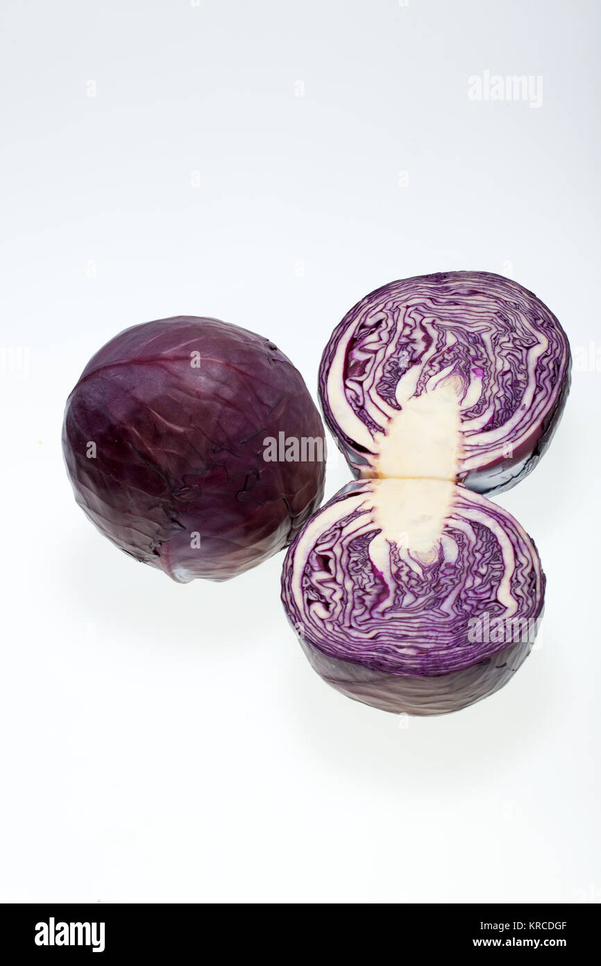 Red Cabbage cross section on White Background Stock Photo - Alamy