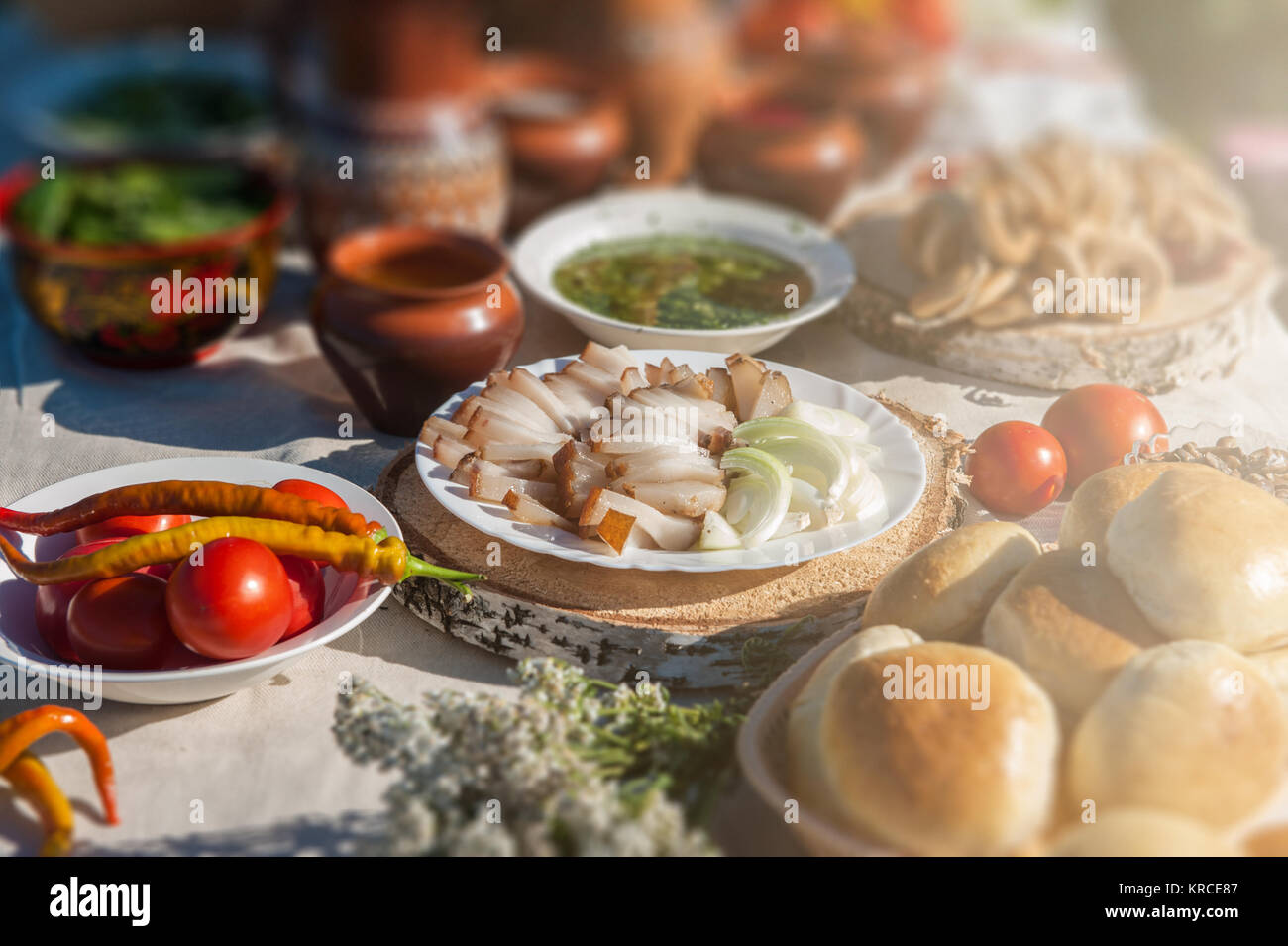 Russian table with food Stock Photo - Alamy