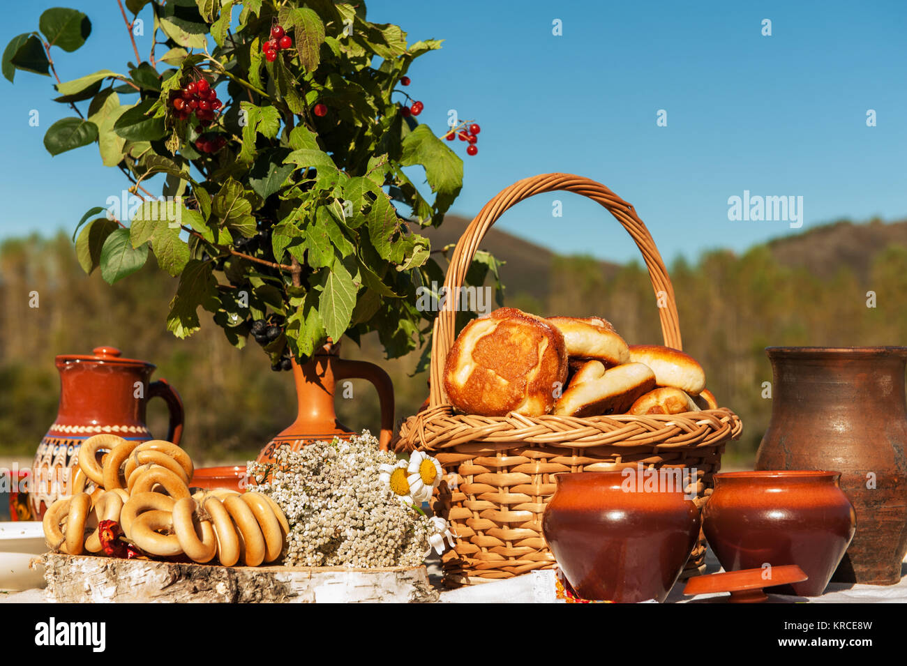 Russian table with food Stock Photo - Alamy