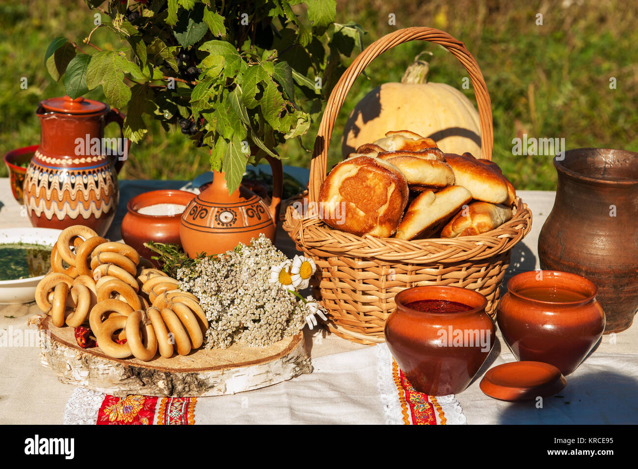 Russian table with food Stock Photo - Alamy