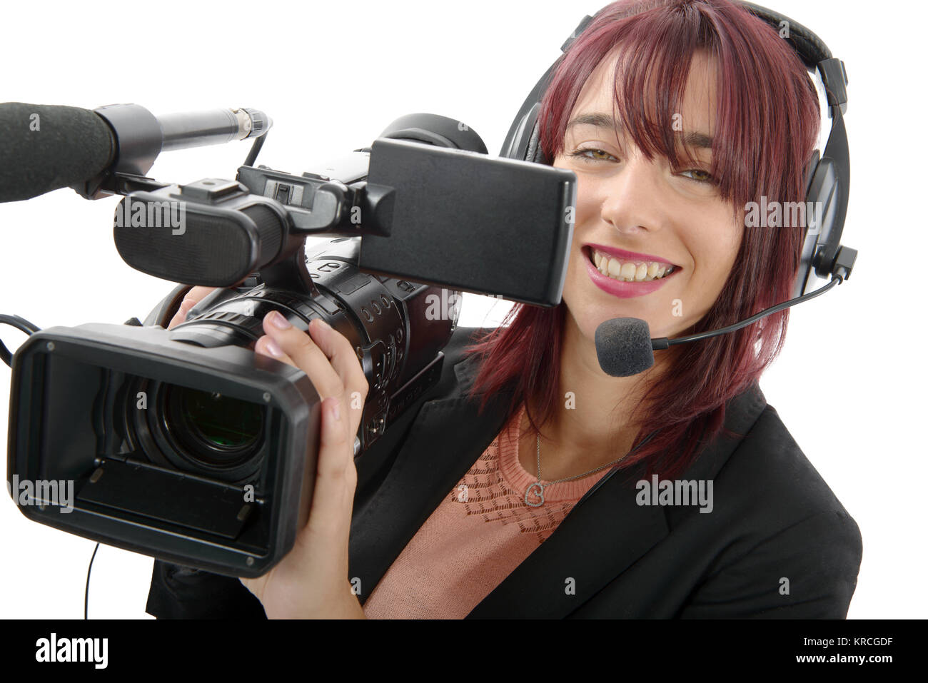 young woman with a professional video camera Stock Photo - Alamy