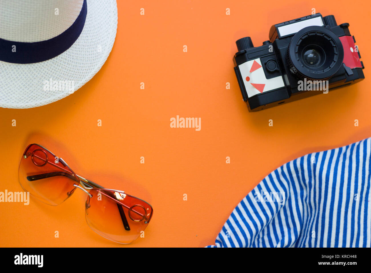 Travel and tourism concept. Bright orange background with summer ...