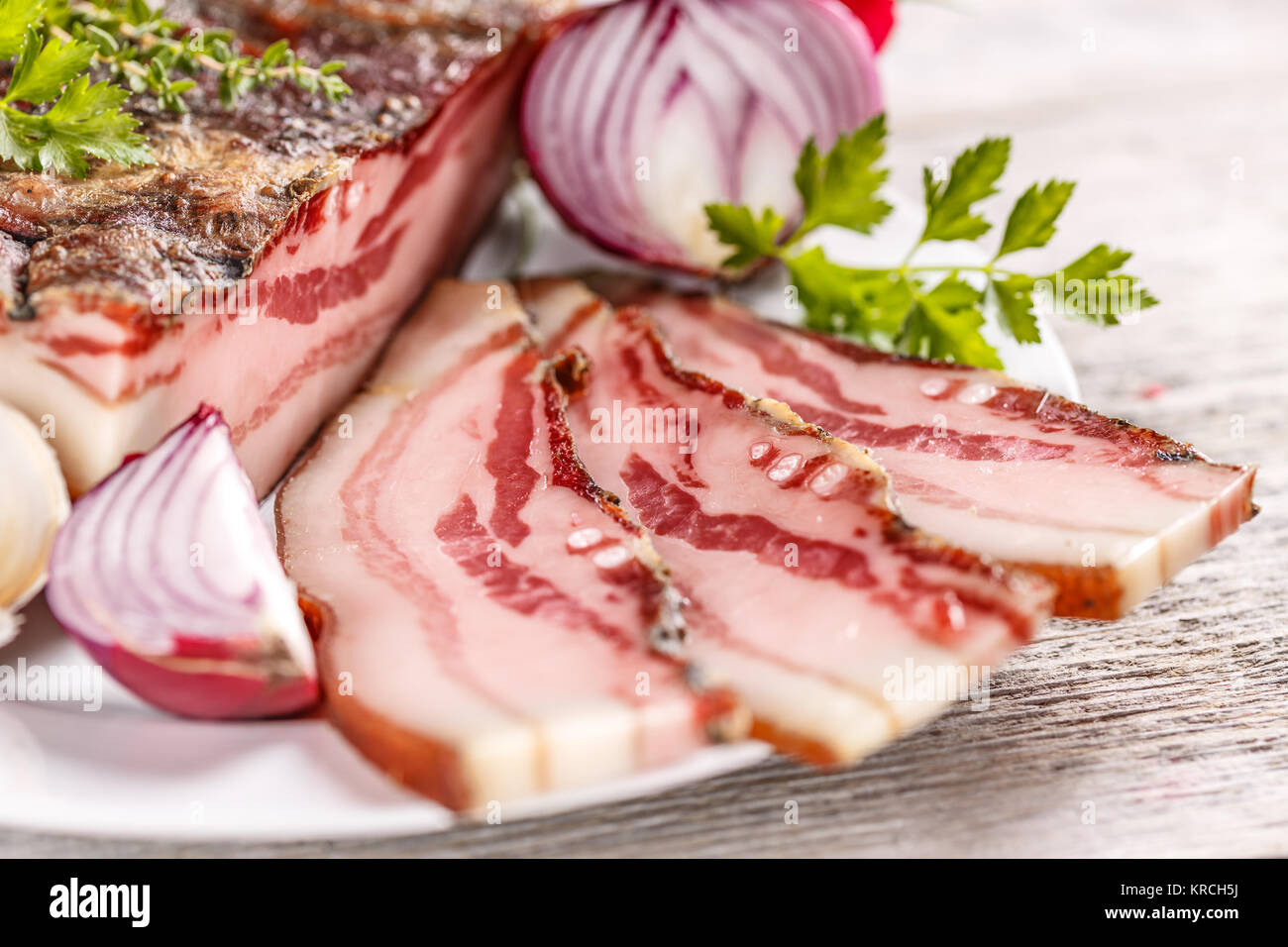 Raw smoked fat bacon Stock Photo - Alamy