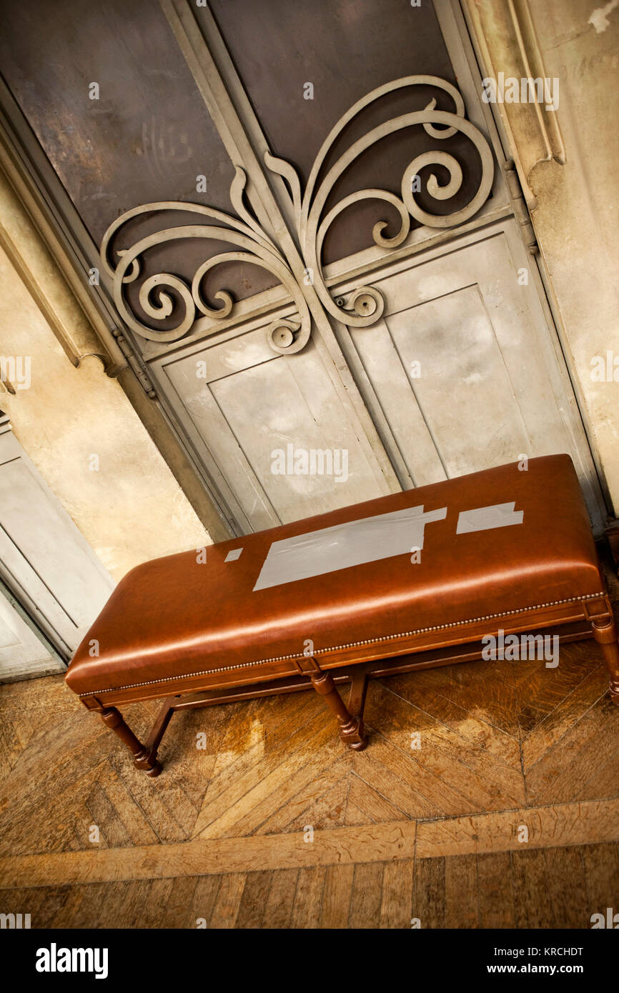 Old bench inside a museum Stock Photo - Alamy