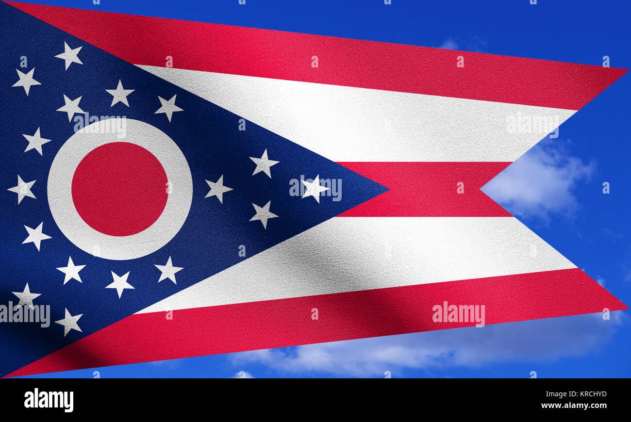 Flag of Ohio waving on sky detailed fabric texture Stock Photo - Alamy