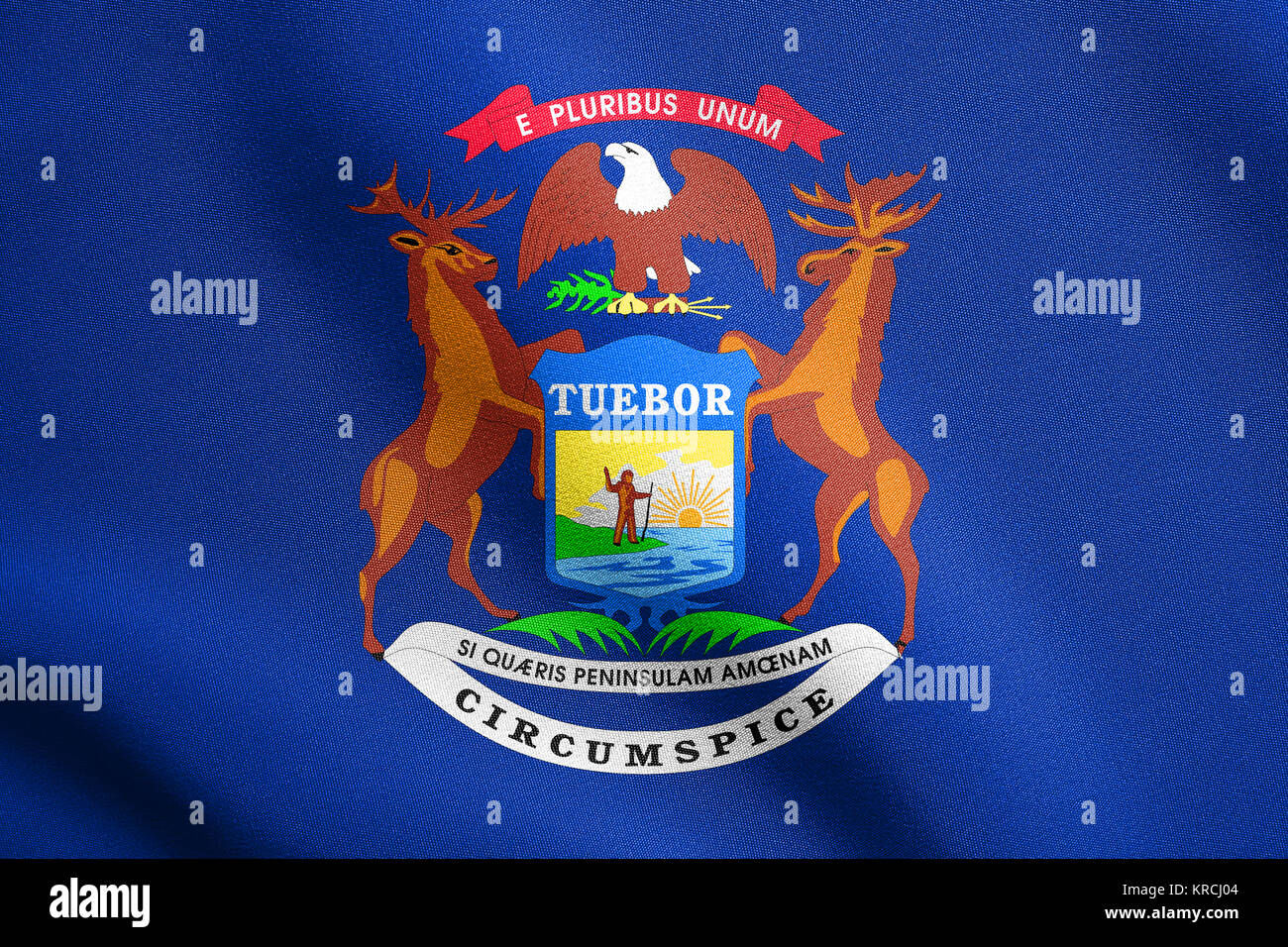 Flag of Michigan waving with fabric texture Stock Photo - Alamy