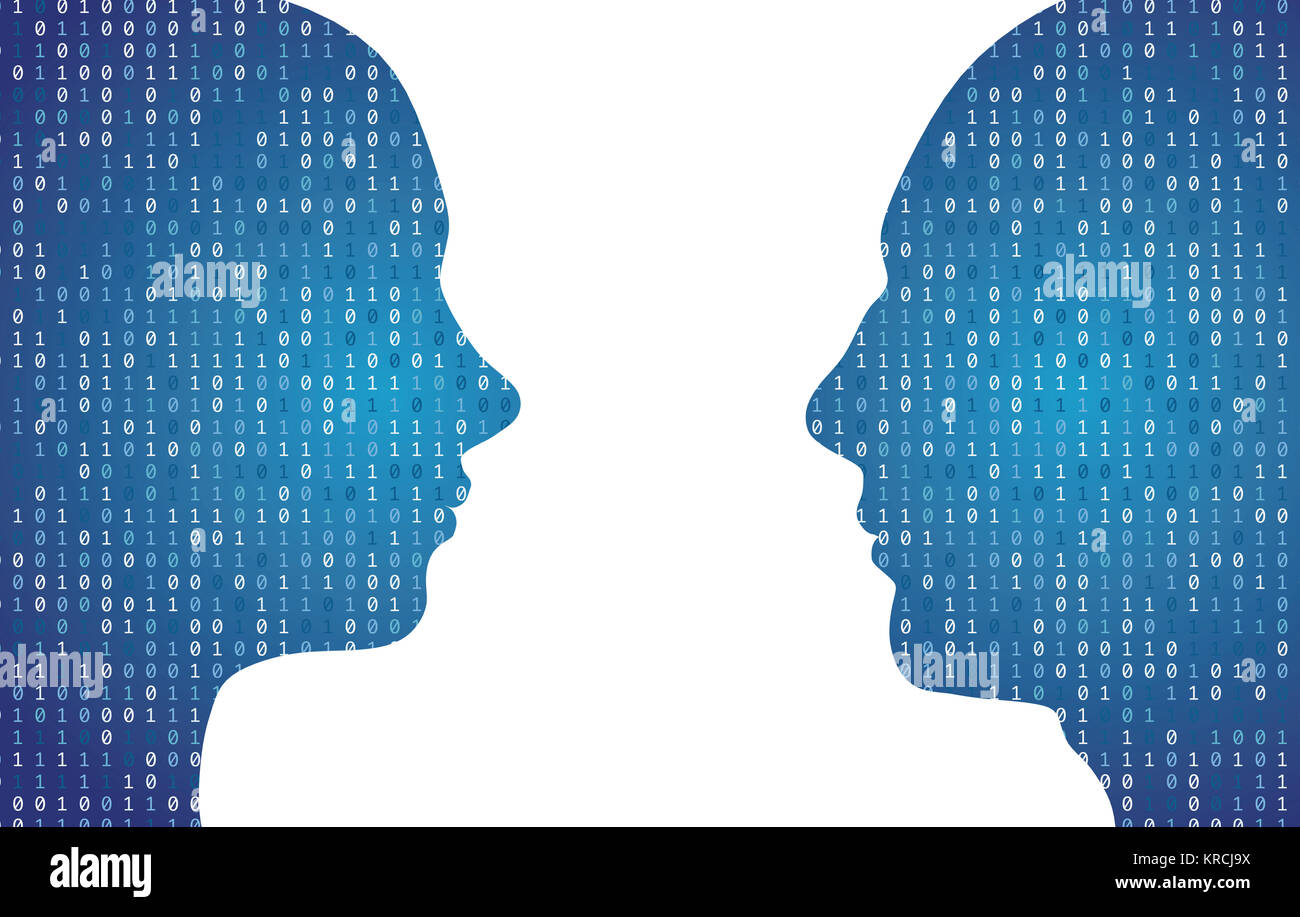 Human head silhouette with binary code data. 3D Rendering Stock Photo ...