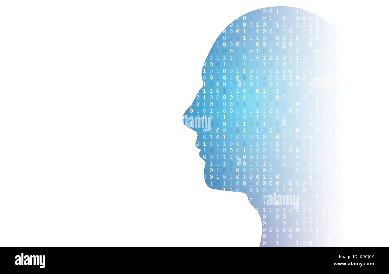 Human head silhouette with binary code data. 3D Rendering Stock Photo ...