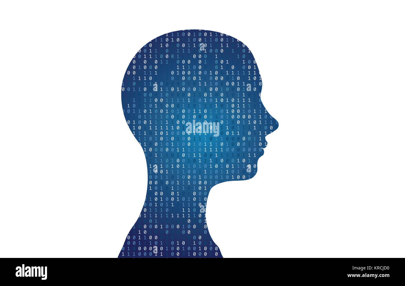 Human head silhouette with binary code data. 3D Rendering Stock Photo ...