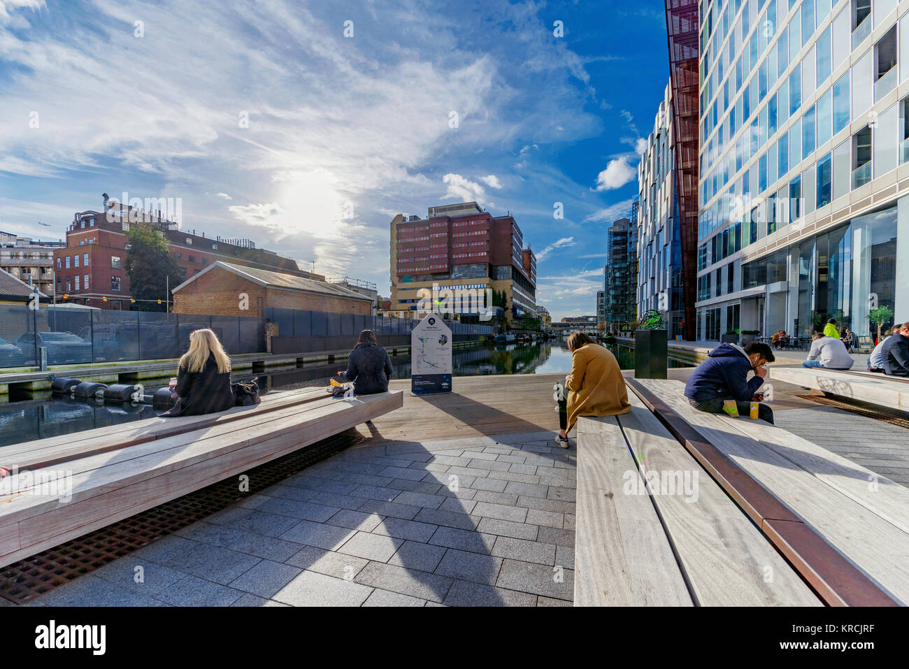 LONDON, UNITED KINGDOM - OCTOBER 30: Paddington Basin riverside benches ...