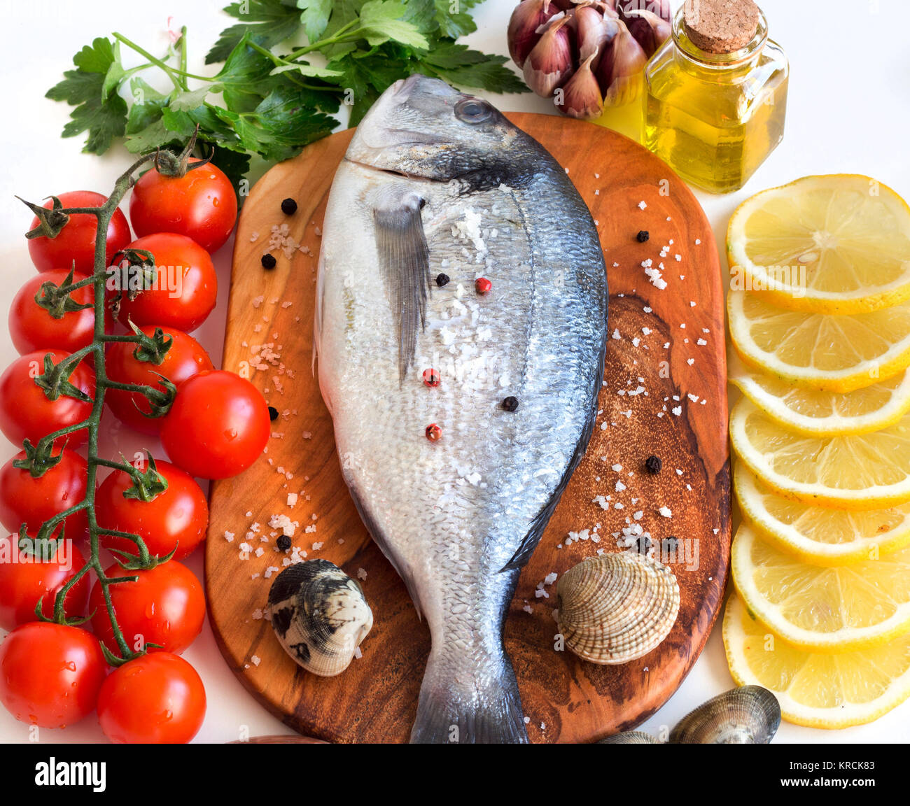 Fresh dorado fish and seafood Stock Photo - Alamy