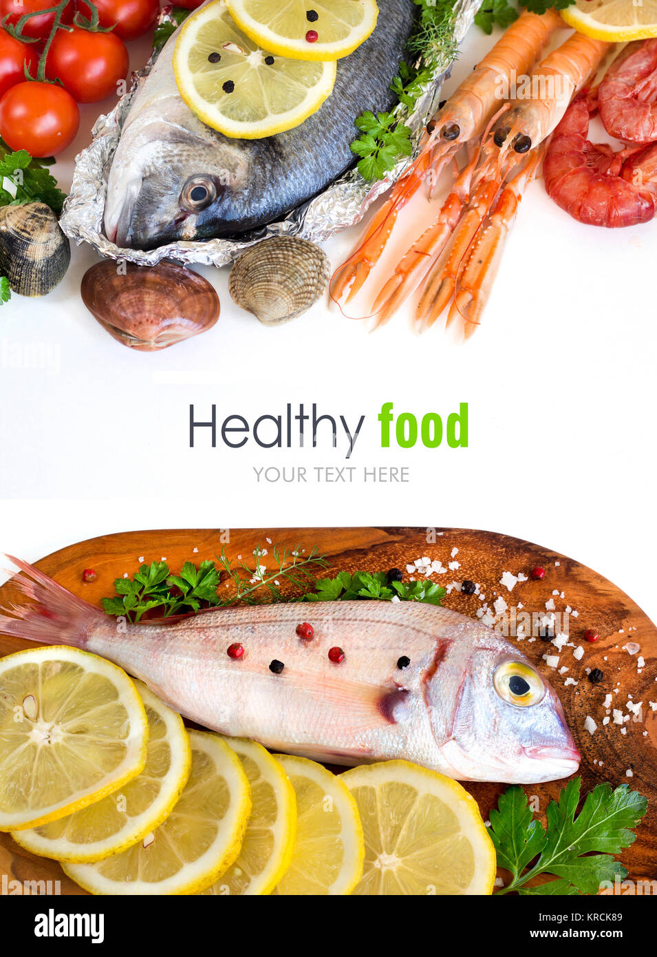 Fresh fish, seafood and vegetables Stock Photo - Alamy