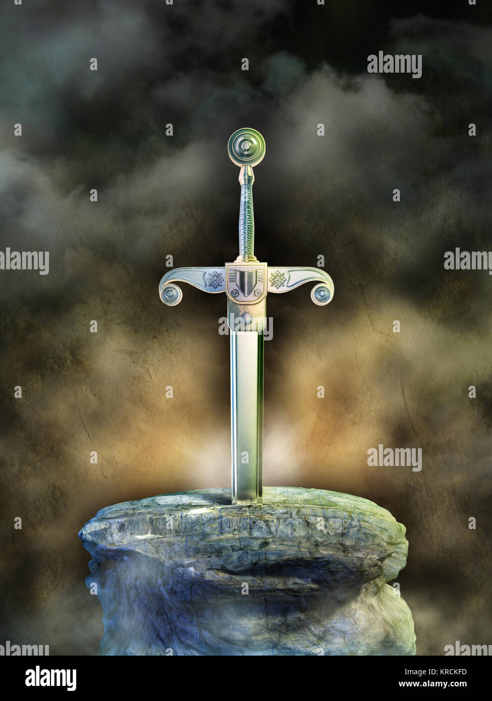 Ancient sword in a rock. Digital illustration Stock Photo - Alamy