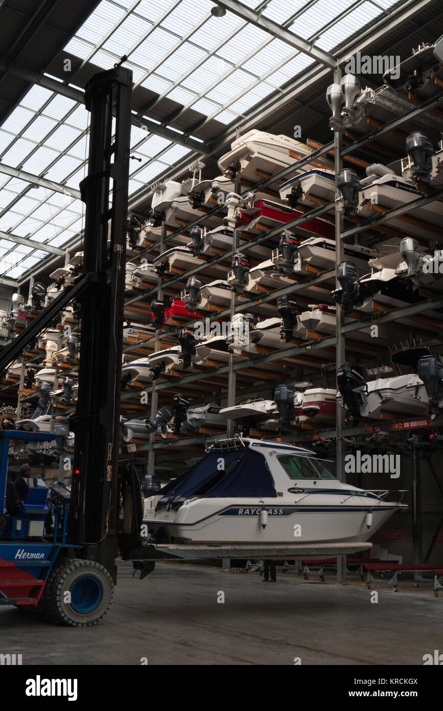 AUCKLAND, NEW ZEALAND - JUNE 14, 2012: Marine boat storage facility in ...