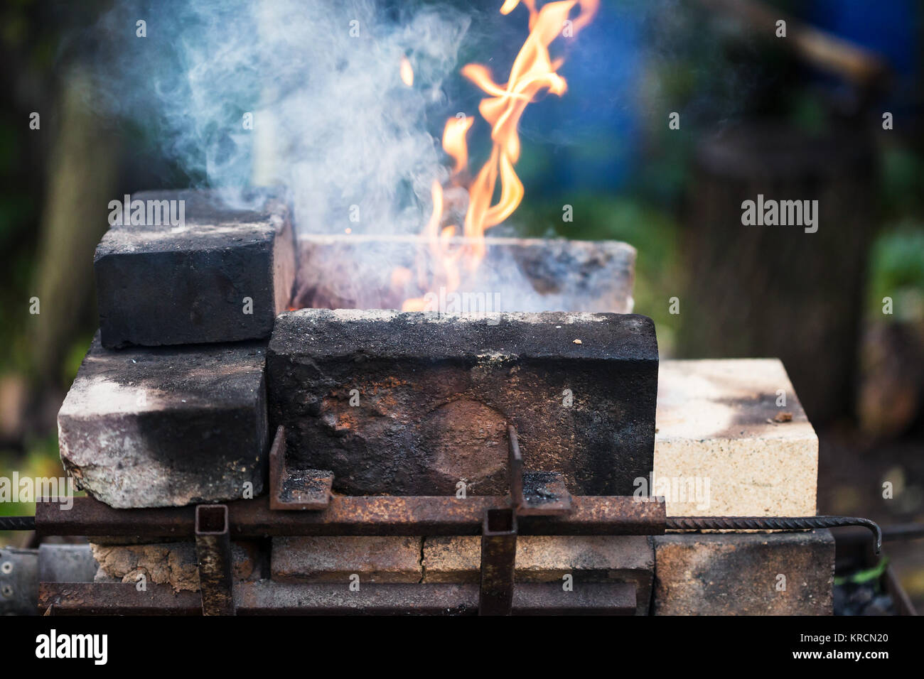 flame in outdoor rural brick forging furnace Stock Photo - Alamy