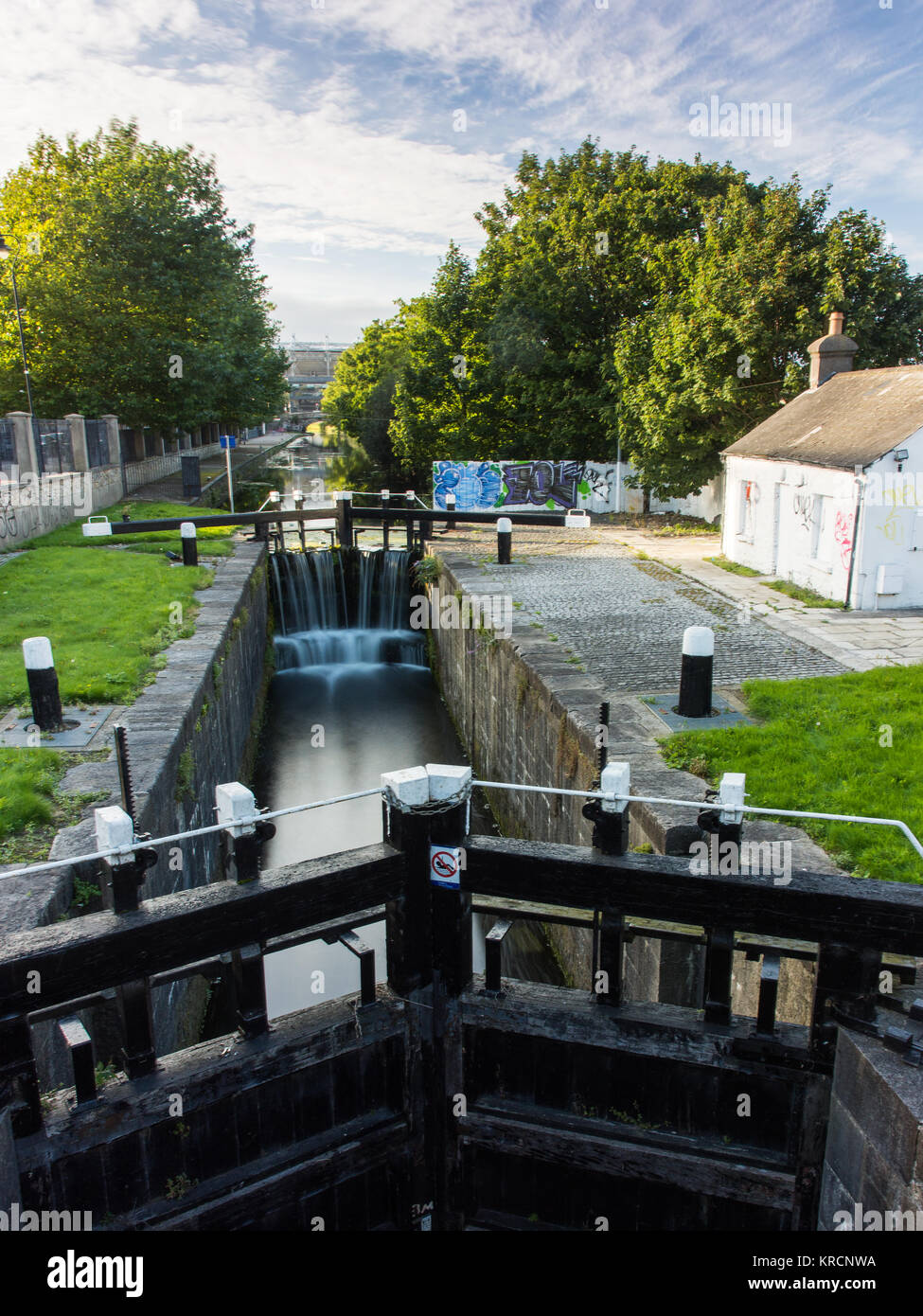 Water flows through lock gates on Ireland's Royal Canal in the North ...