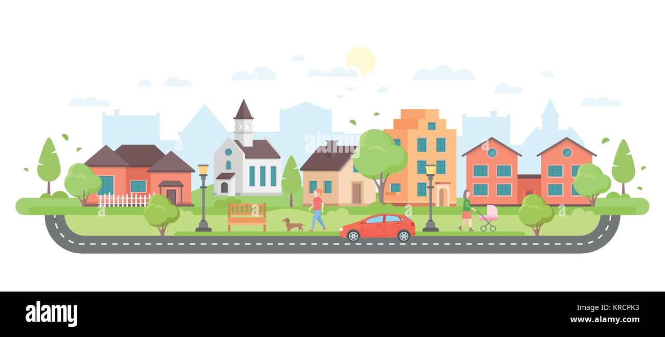 Residential area - modern flat design style vector illustration Stock ...