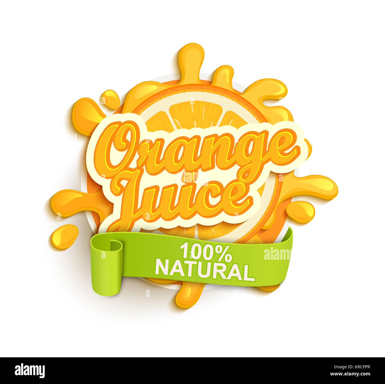 Orange juice natural label splash Stock Photo - Alamy