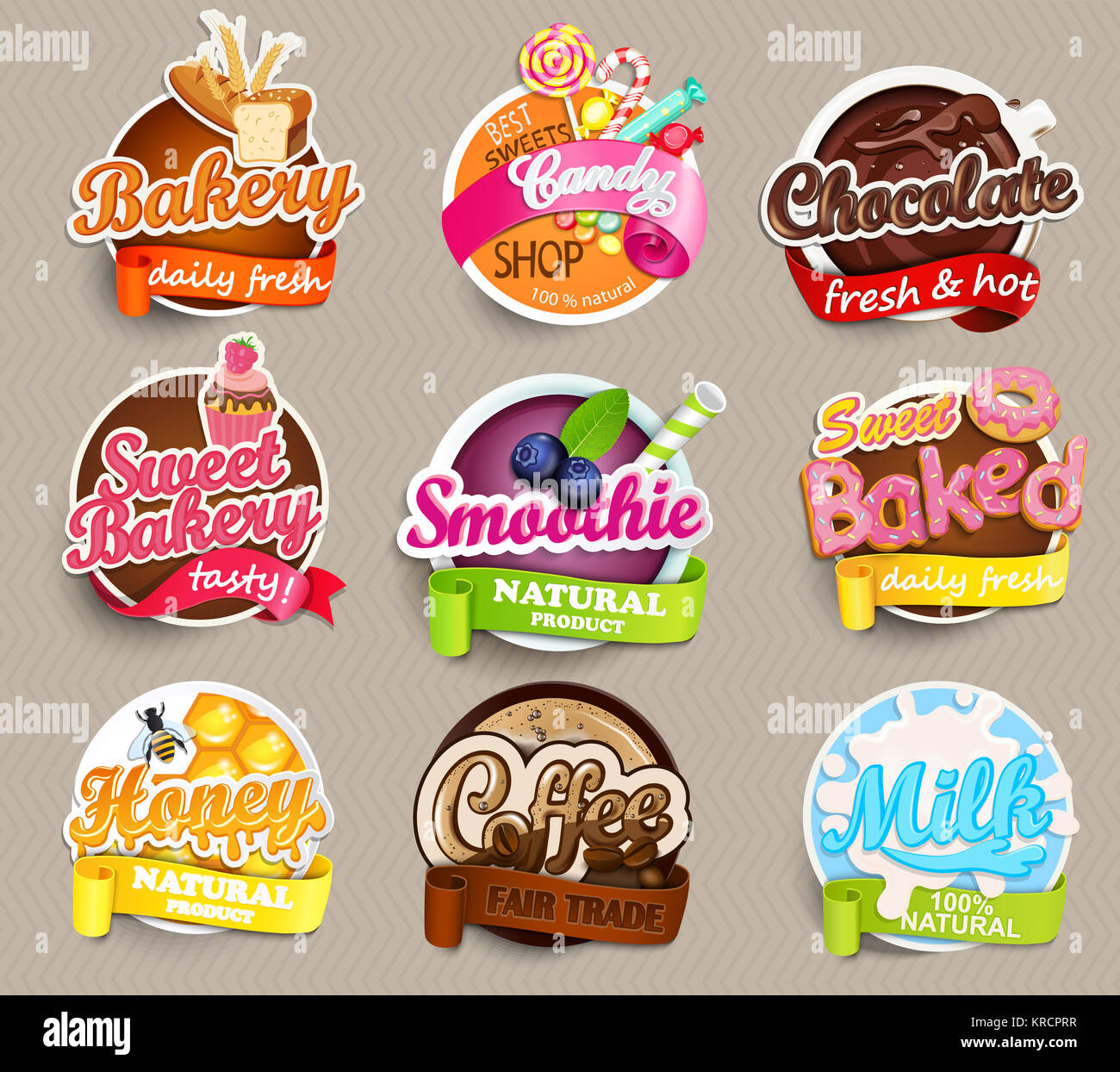 Set stickers of food Stock Photo - Alamy