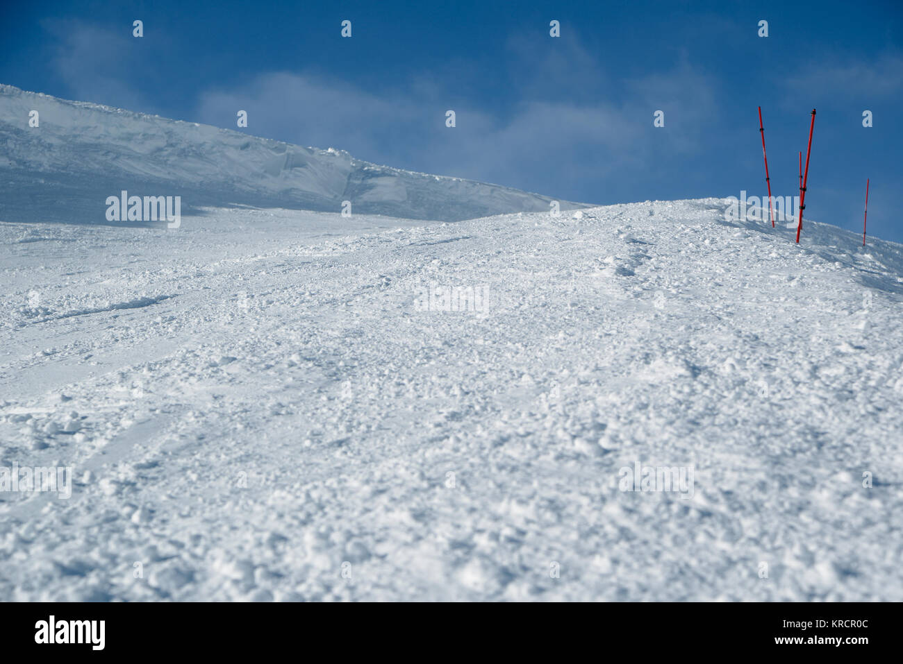 Empty ski slope with limiters, the bottom view Stock Photo - Alamy