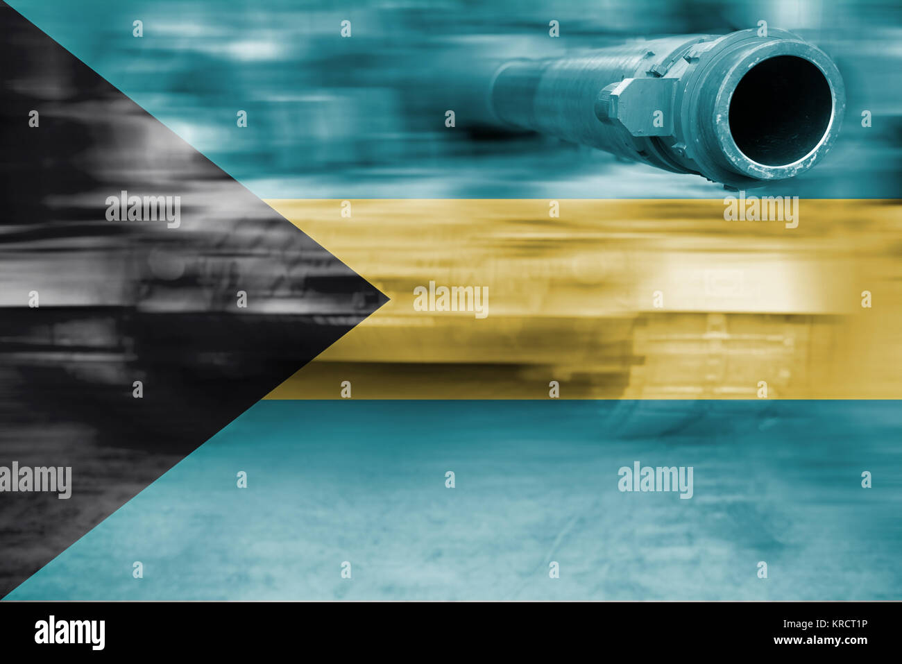 military strength theme, motion blur tank with Bahamas flag Stock Photo ...