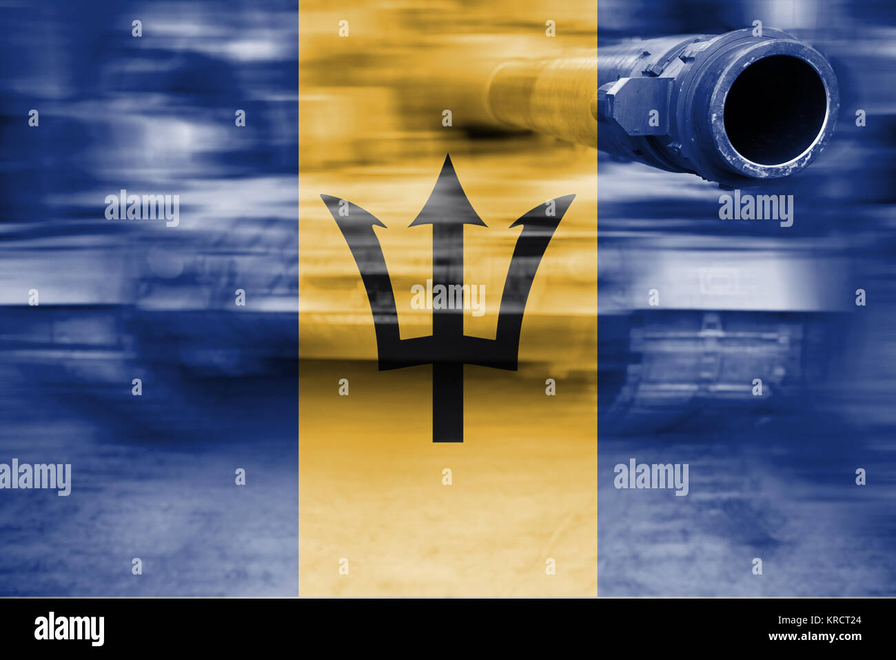 military strength theme, motion blur tank with Barbados flag Stock ...