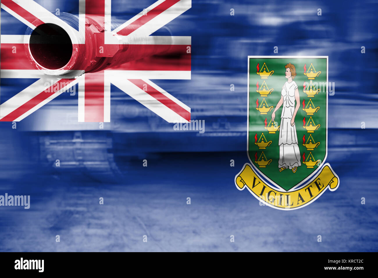 military strength theme, motion blur tank with Virgin Islands, GB flag ...
