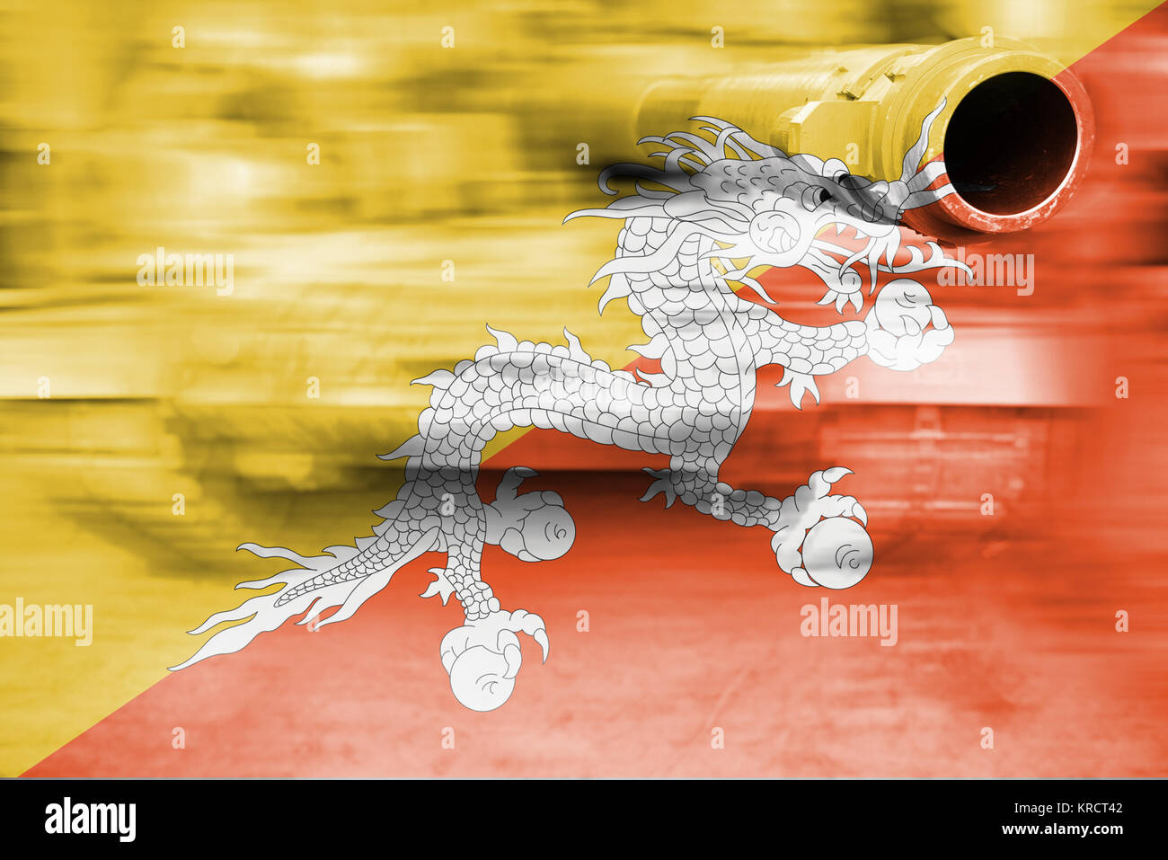 military strength theme, motion blur tank with Bhutan flag Stock Photo ...