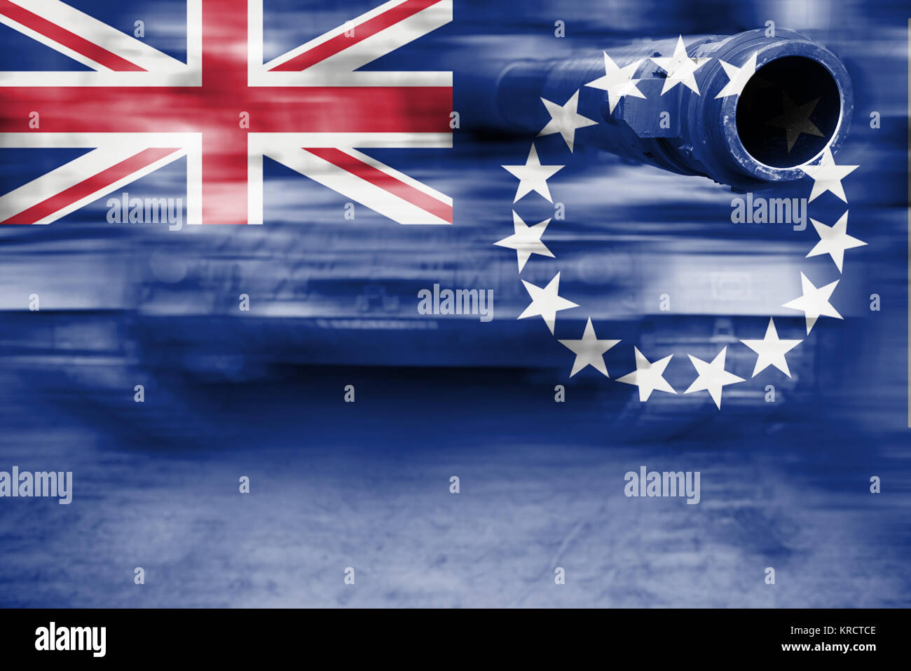 military strength theme, motion blur tank with Cook Islands flag Stock ...
