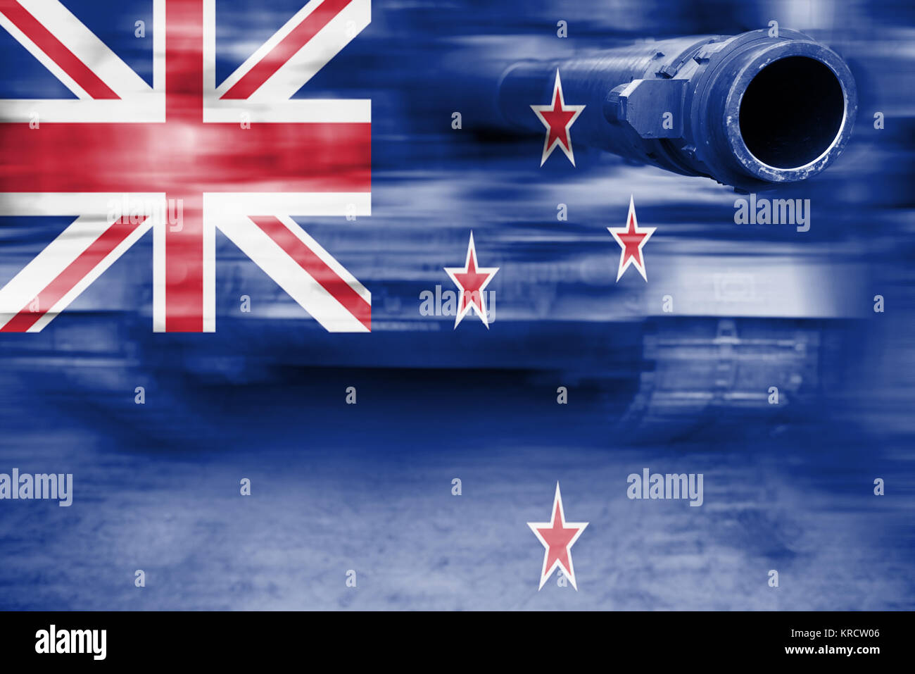 military strength theme, motion blur tank with New Zealand flag Stock ...