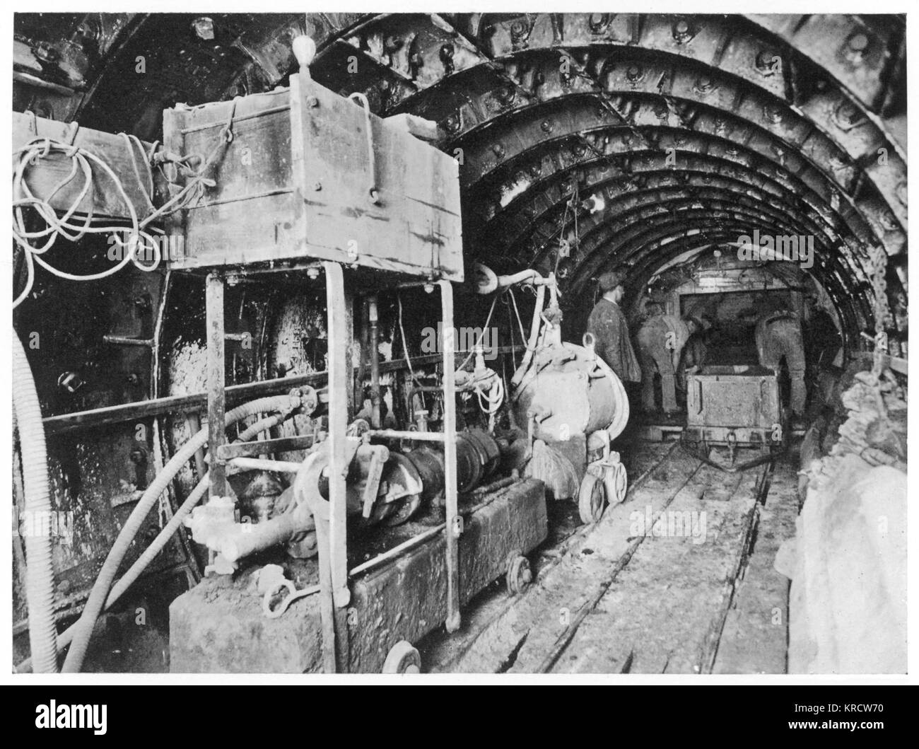 Tunnelling under London, constructing a sewer pipe. Date: Circa 1900 ...