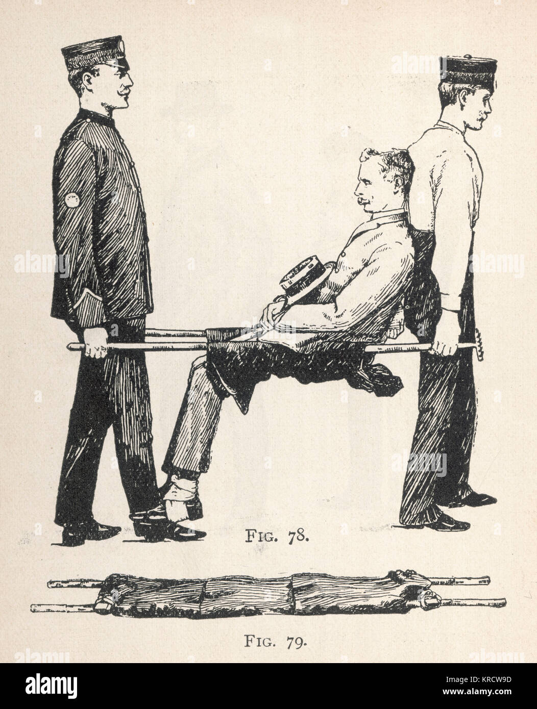 First aid, improvised stretcher using a coat and two poles Stock Photo ...