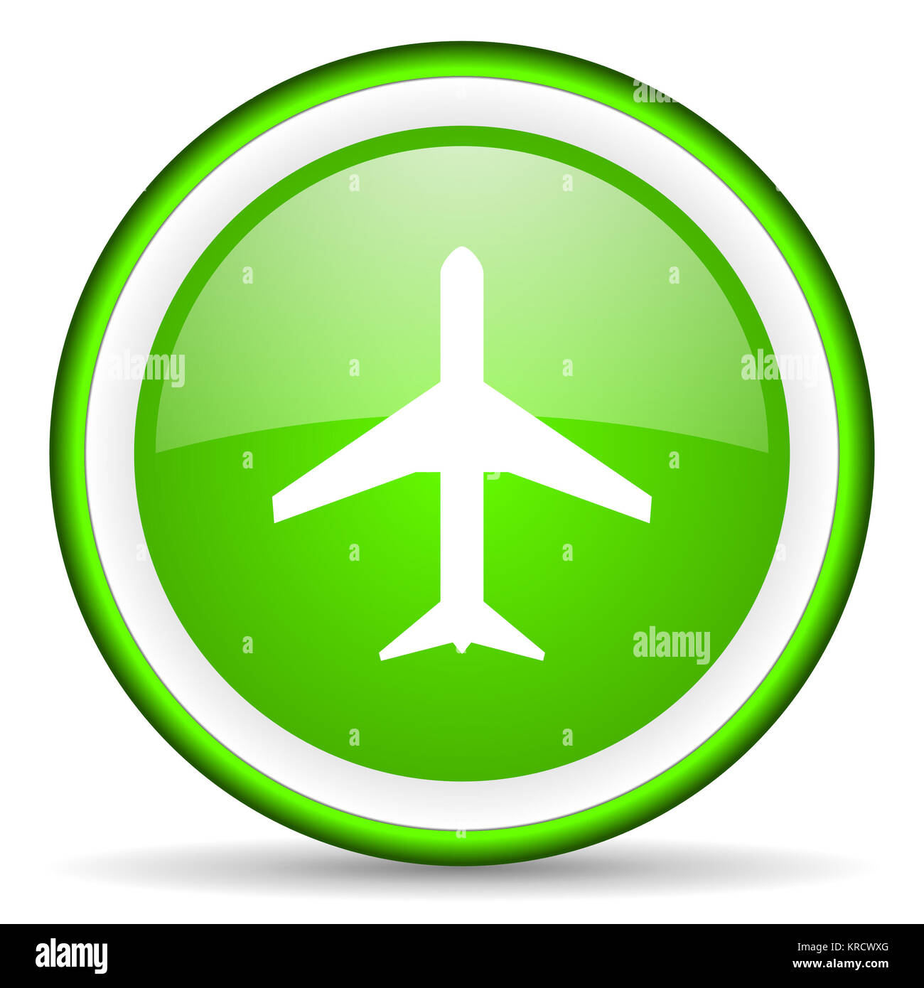 airplane green glossy icon on white background Stock Photo - Alamy
