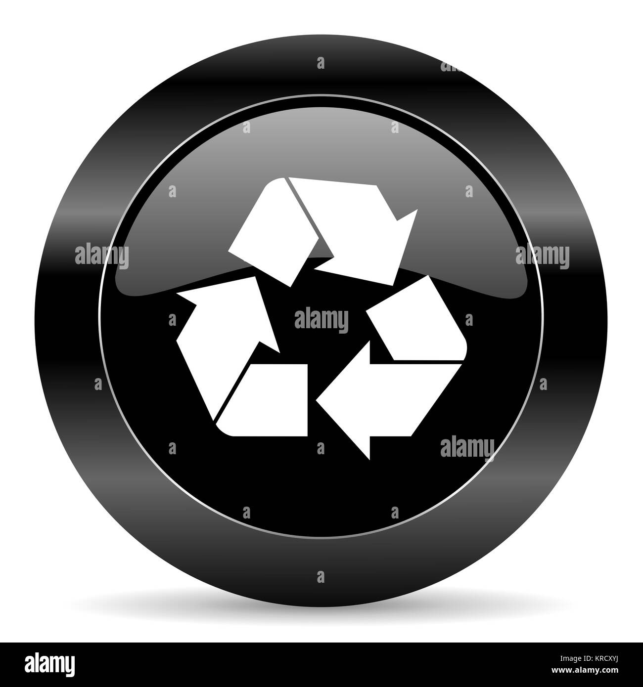 Glossy recycle symbol button icon Black and White Stock Photos & Images ...