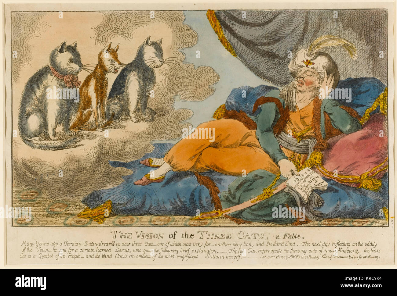 Satirical cartoon, The Vision of the three Cats, a Fable Stock Photo ...